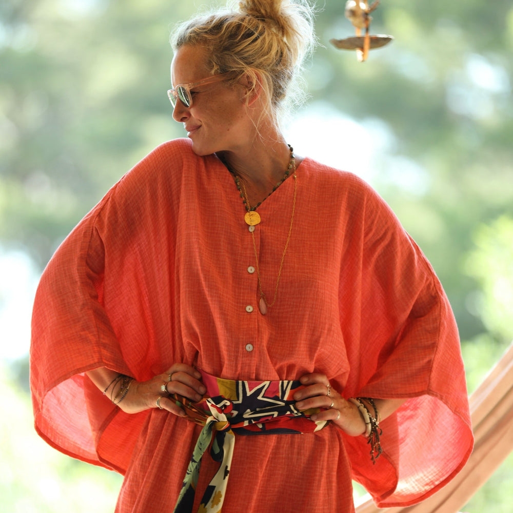 Robe Xiou double gaze de coton orange délavé – Quintessence