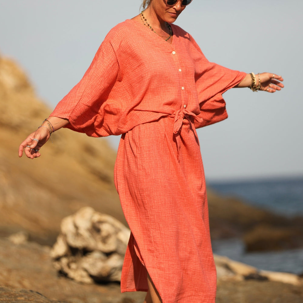 Robe Xiou double gaze de coton orange délavé – Quintessence