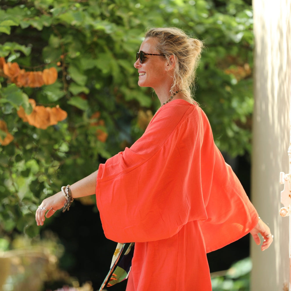 Robe Xiou double gaze de coton orange vif – Quintessence